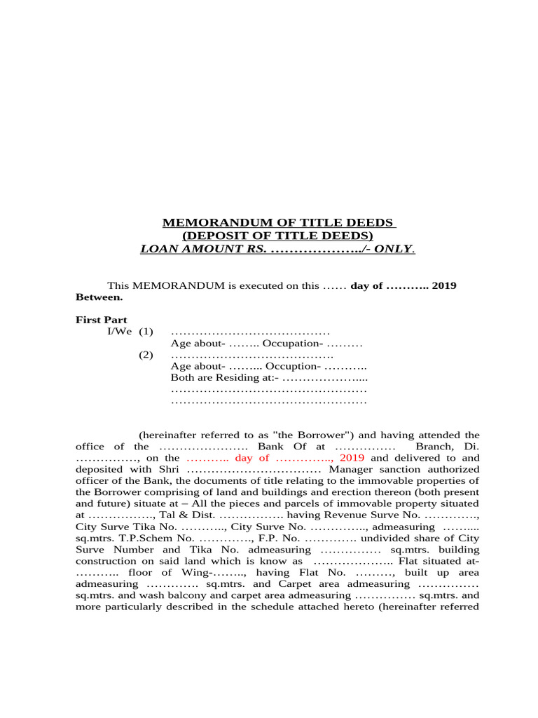 Memorandum of Title Deeds | PDF