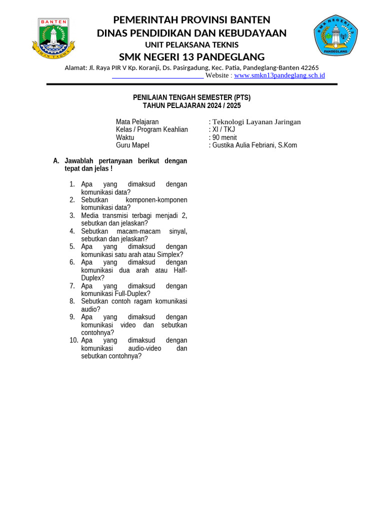 Soal PTS TLJ KLS 11 2024 | PDF