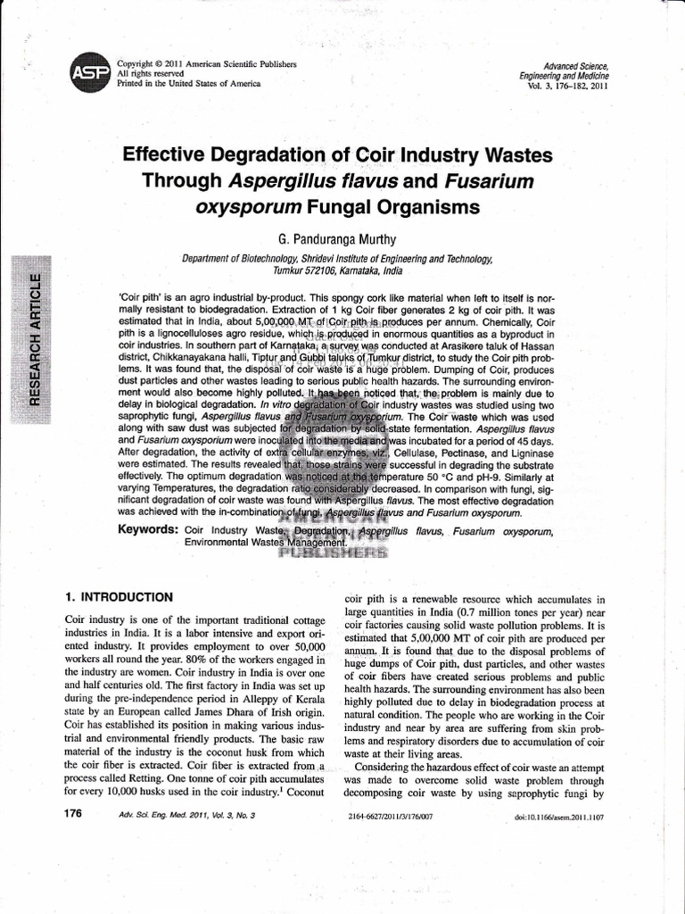 Effective Degradation of Goir Lndustry Wastes Through Aspergillus ...