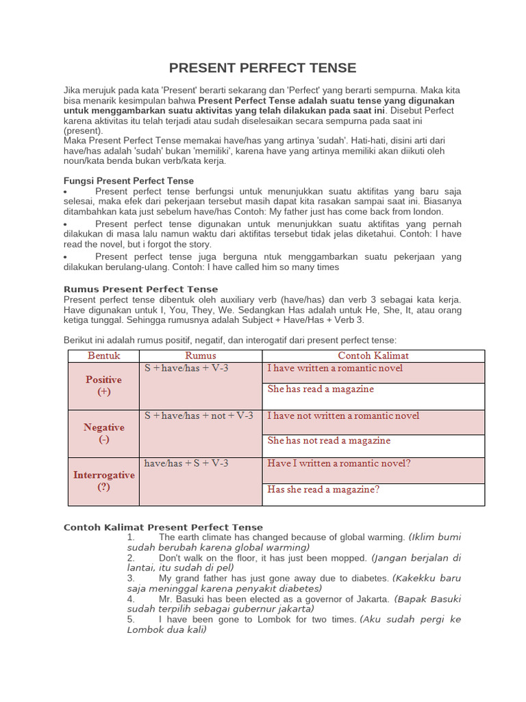 PRESENT Dan PAST PERFECT TENSE | PDF