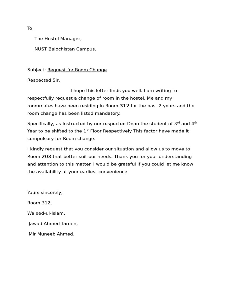 Application For Room Change | PDF