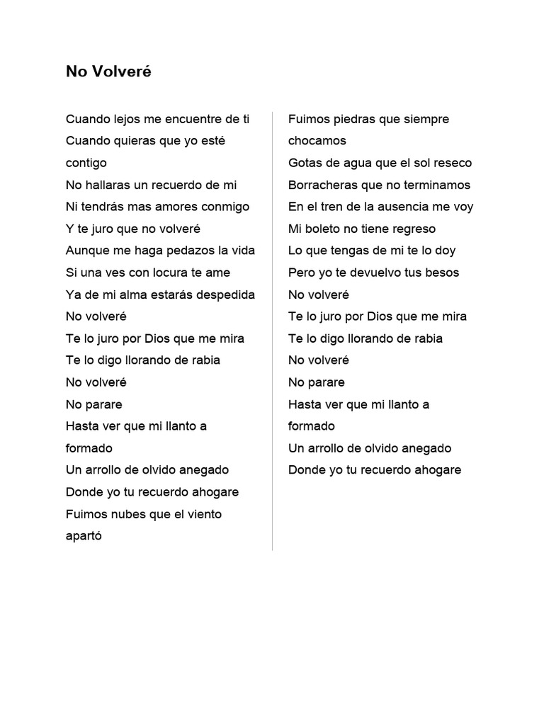 No Volveré Letra | PDF