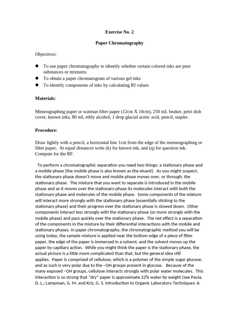 Chem Bio2Chromatography Ex No 2 | PDF