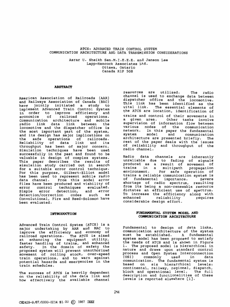 ATCS Advanced Train Control System Commu | PDF