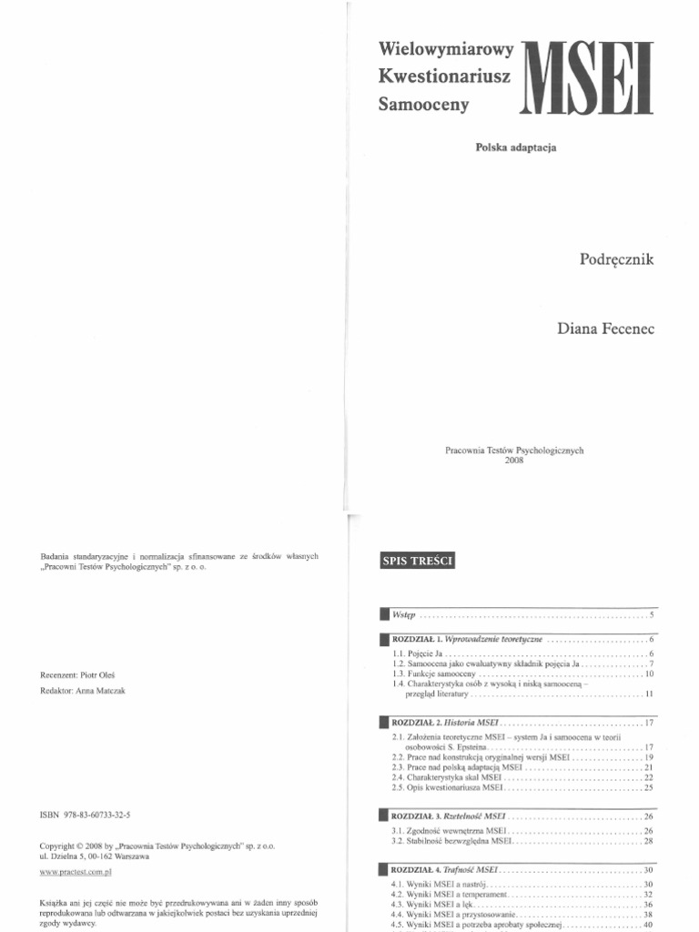 MSEI - Wielowymiarowy Kwestionariusz Samooceny - Podręcznik - Diana ...