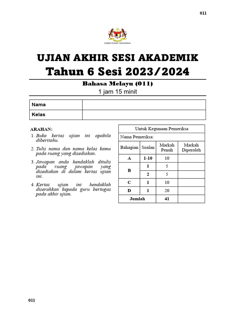 BM6 (4) Soalan | PDF