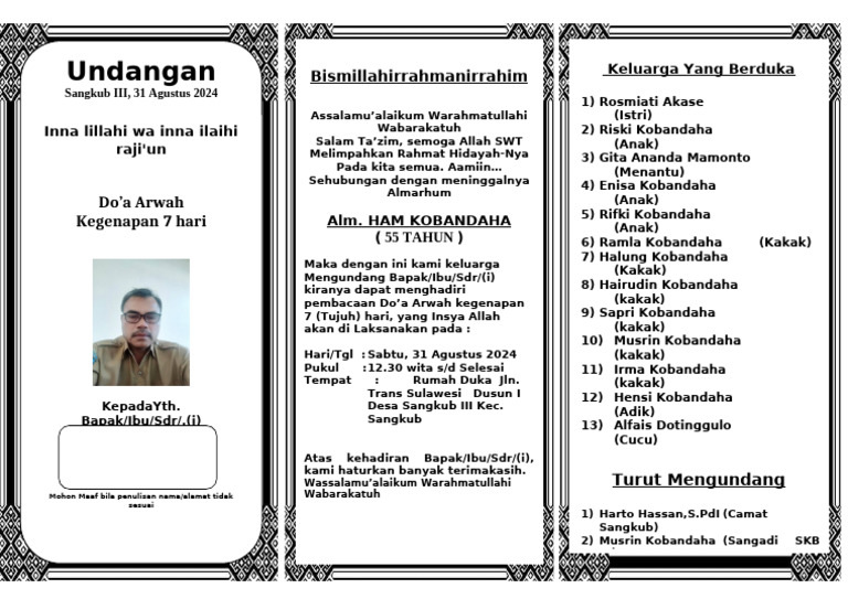 UNDANGAN Duka a4 | PDF