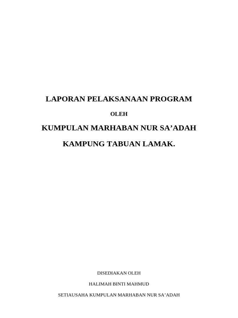Laporan Pelaksanaan Program Kumpulan Marhaban Nur Sa'Adah | PDF