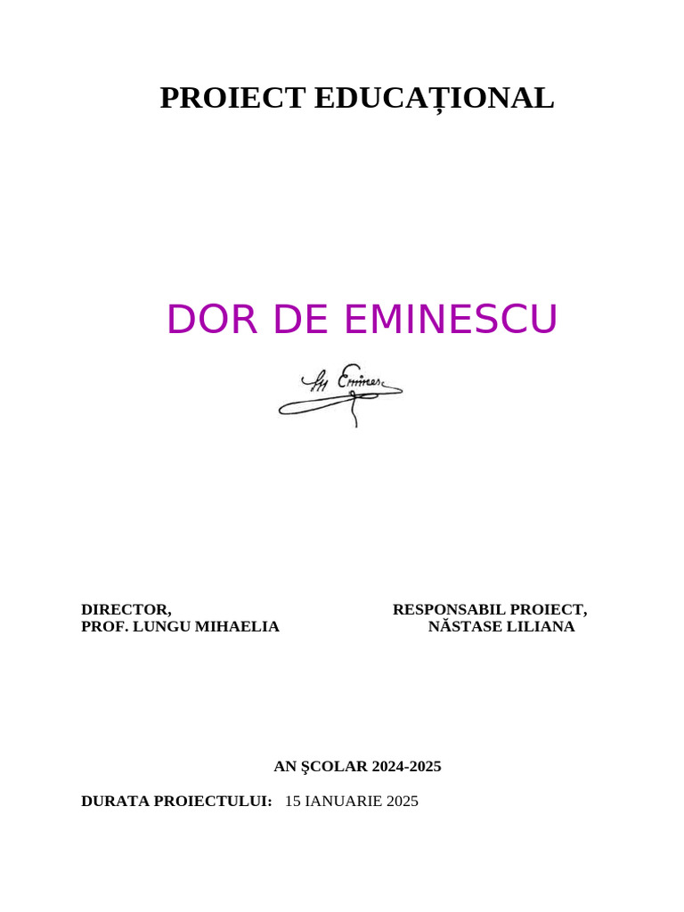 0 Proiect Educational Mihai Eminescu | PDF