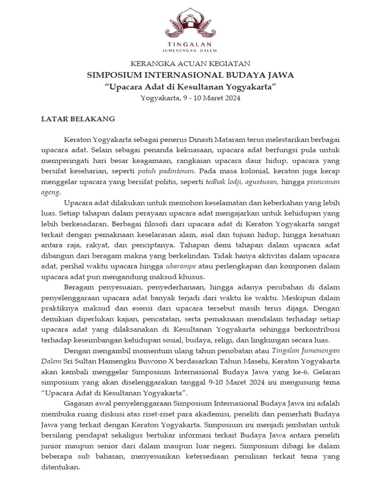 (IND) ToR Simposium International Budaya Jawa 2024 | PDF
