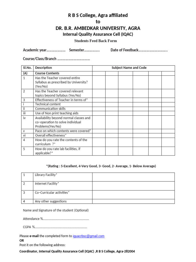 Student Feedback Form | PDF | Computers
