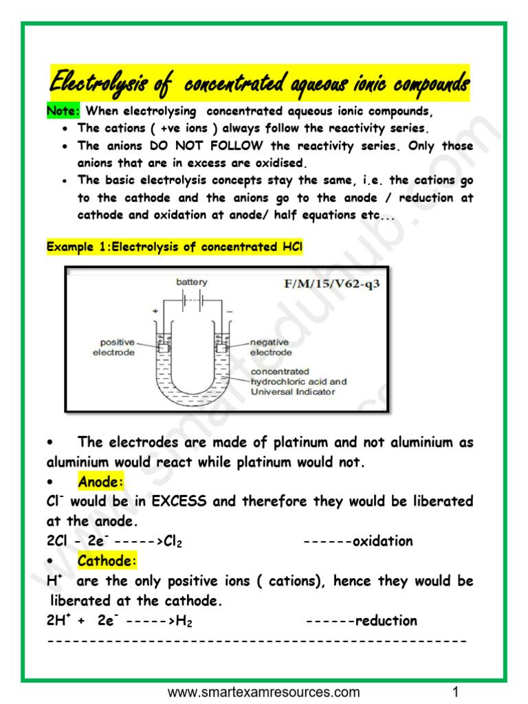 4.1.5. Electrolysis of Concentrated Aqu Ionic Compounds | PDF