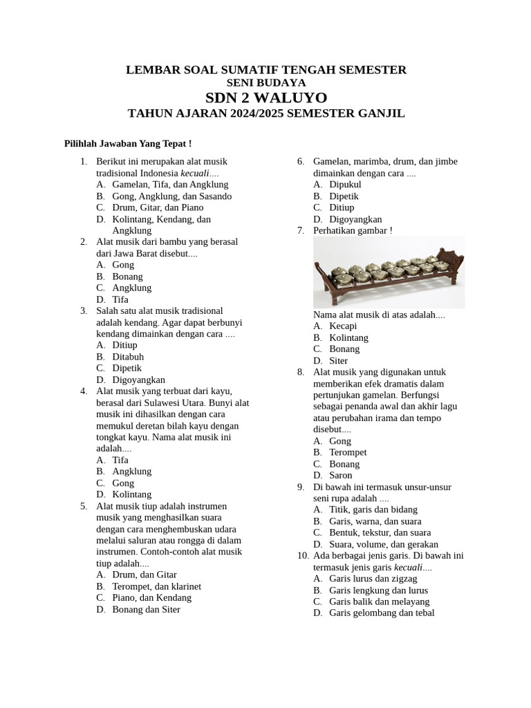 Lembar Soal Sumatif Tengah Semester | PDF
