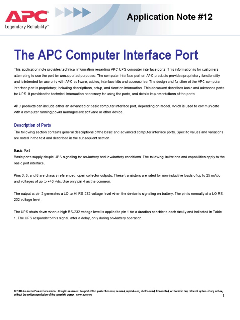 APC Interface Port | PDF | Computer Hardware | Digital Electronics