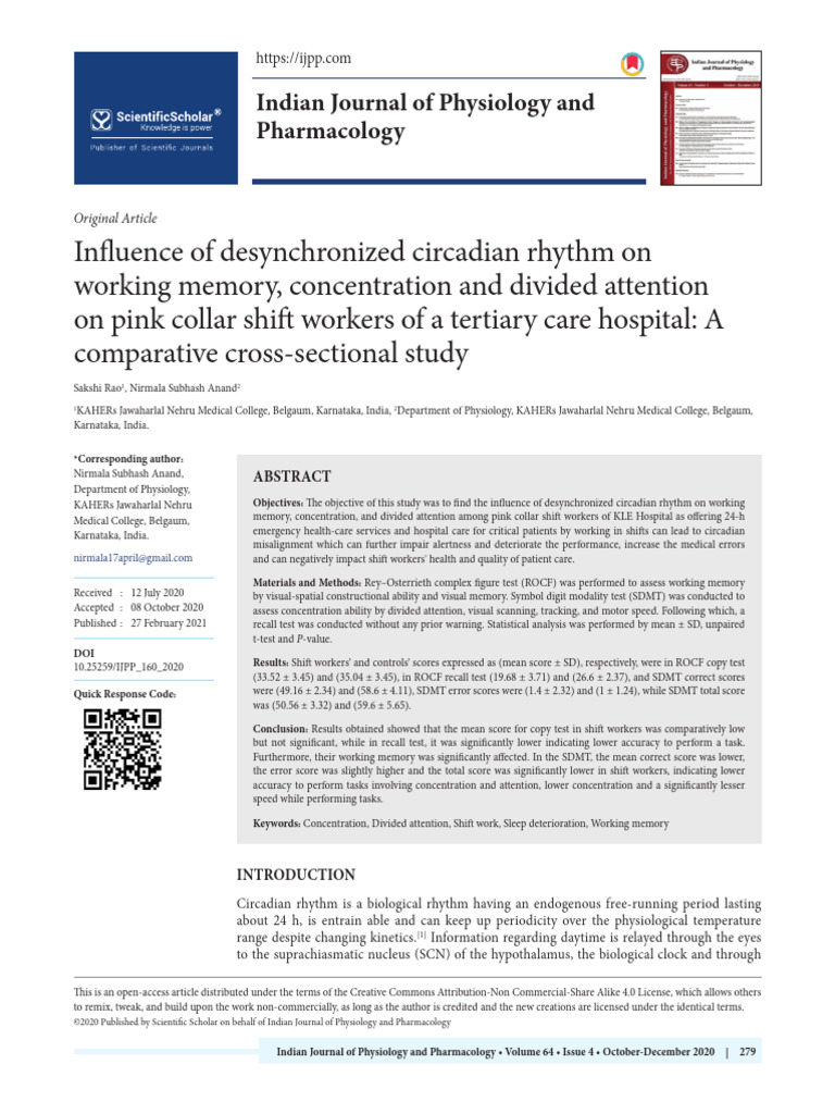 Influence of Desynchronized Circadian Rhythm On Wo | PDF