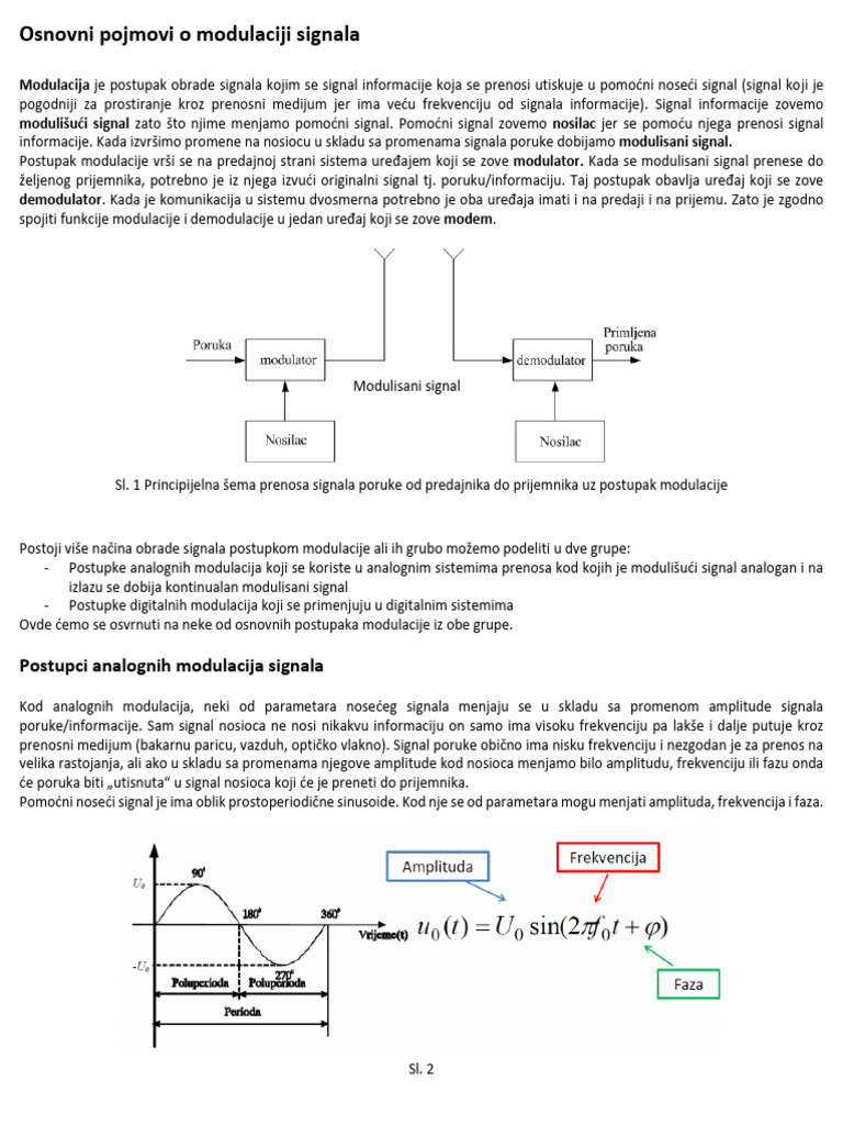 Osnovni Pojmovi o Modulaciji Signala | PDF