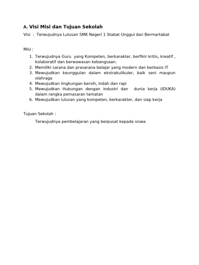 Visi Misi Sekolah SMKN 1 Stabat | PDF