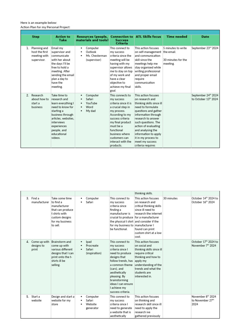 Action Plan Personal Project 2 | PDF | Communication | Human Communication