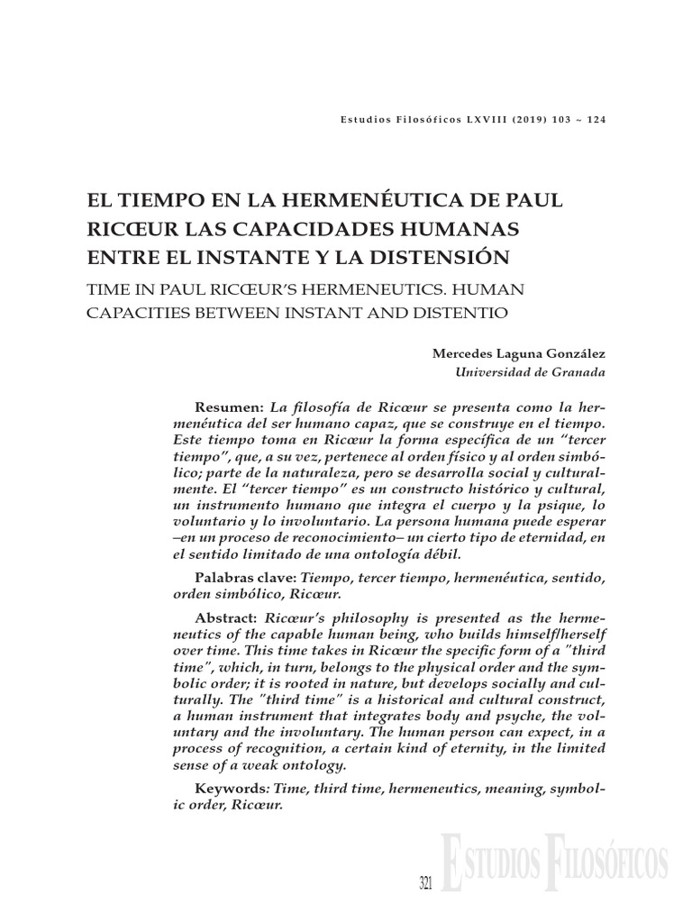 El Tiempo en La Hermenéutica de Paul Ricœur Las Capacidades Humanas Entre El Instante y La ...