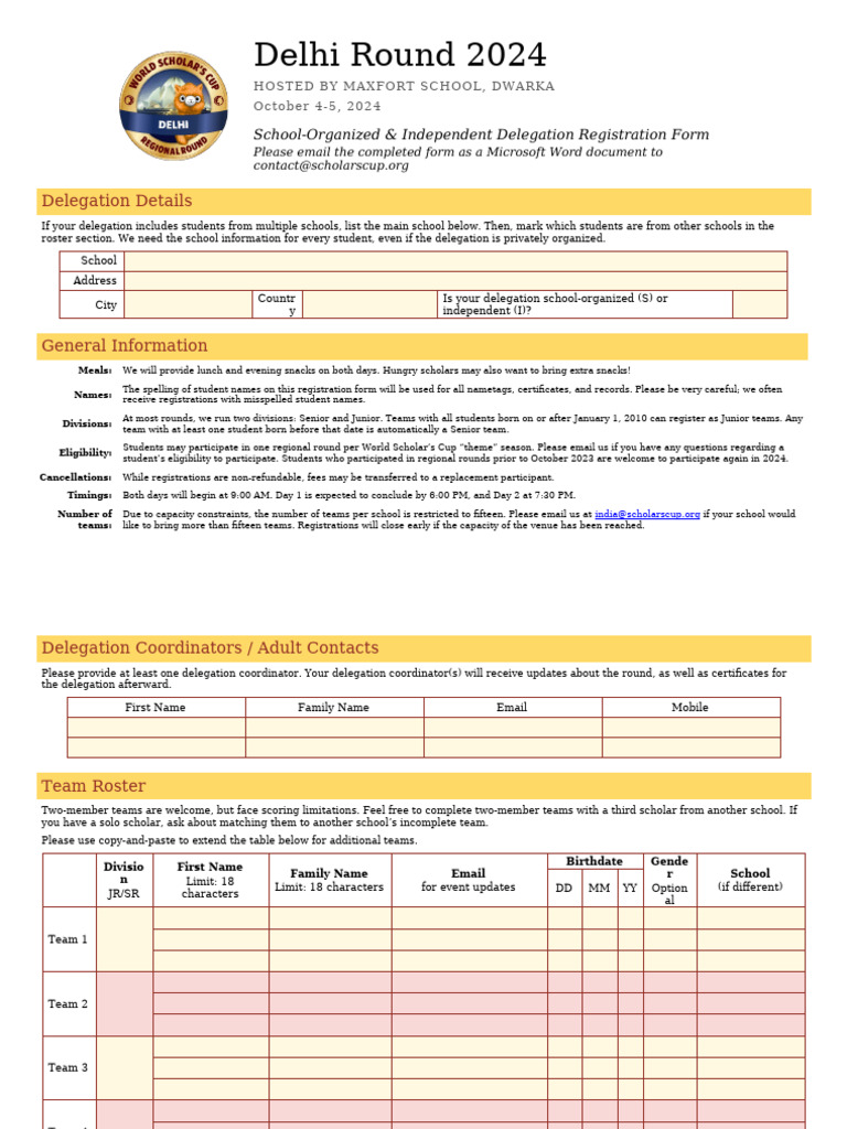 WSC Delhi Round Registration Form 2024 | PDF