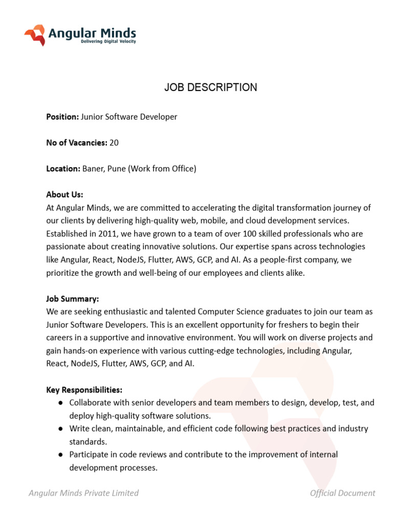 Jr. Software Engineer - Job Description | PDF | Employment | Business