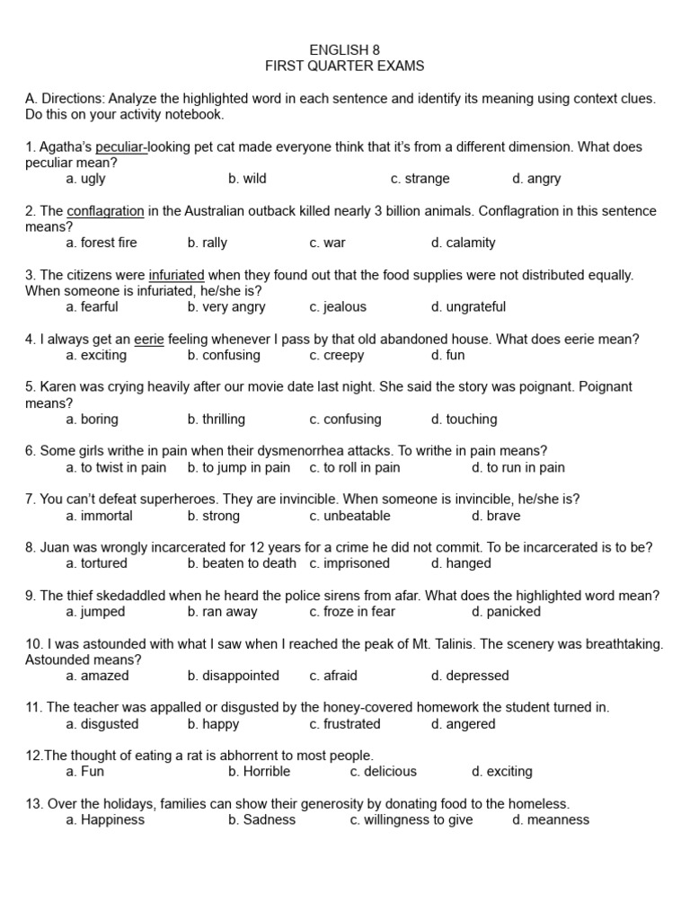 ENGLISH 8 Exams | PDF