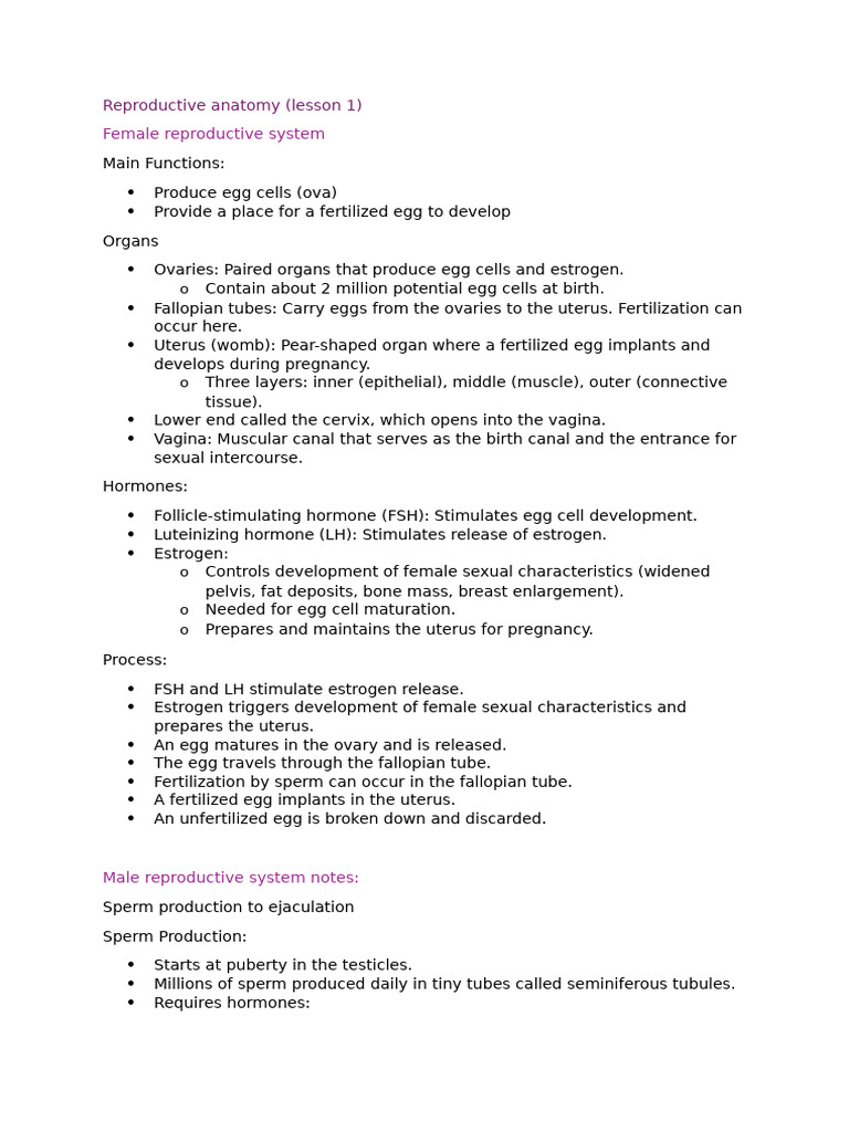 Reproductive System Full Notes Edited | PDF | Reproductive System ...