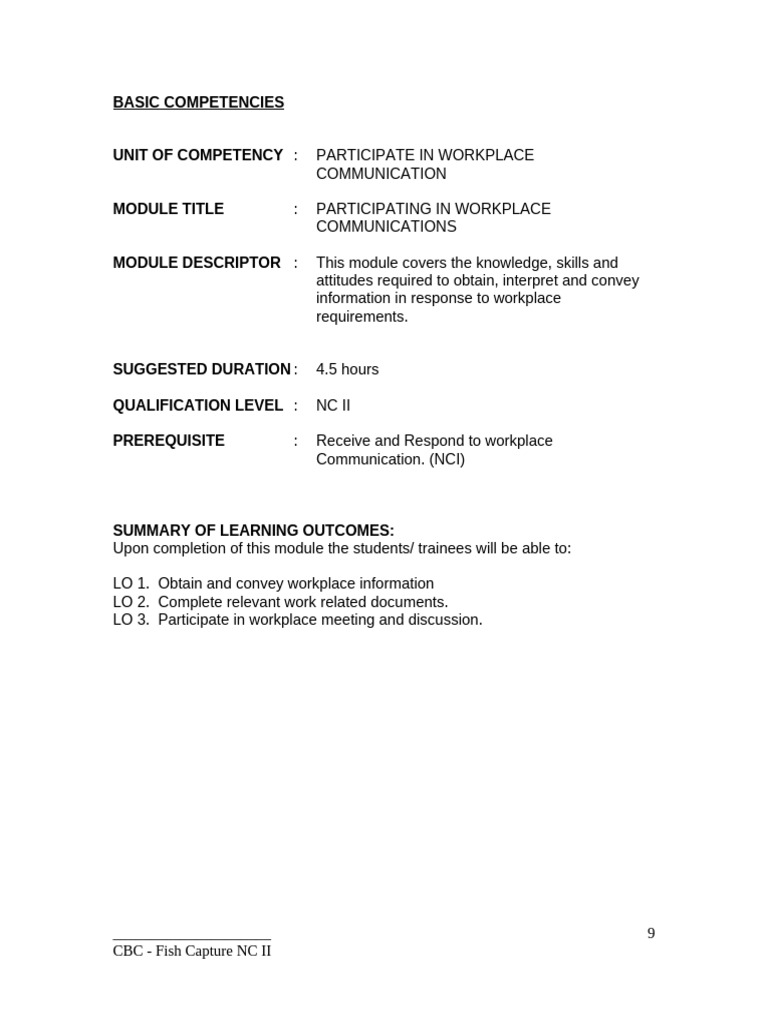 CBC-Basic-Fish Capture NC II | PDF