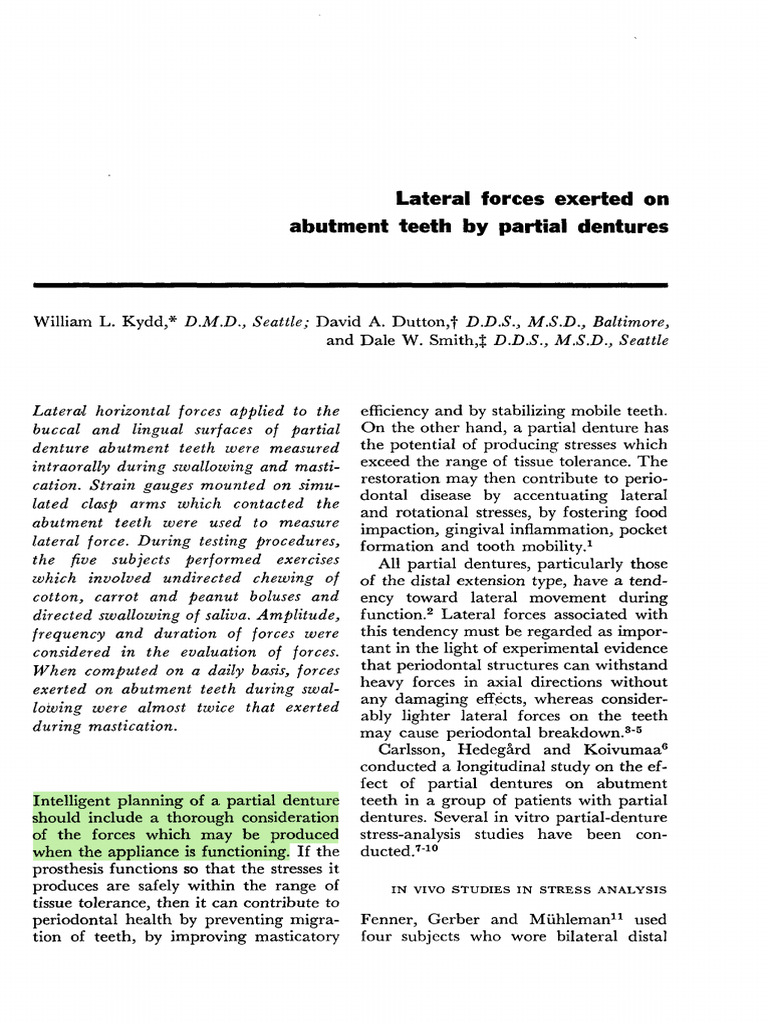 Kydd1964 - Lateral Forces Exerted by RPD | PDF