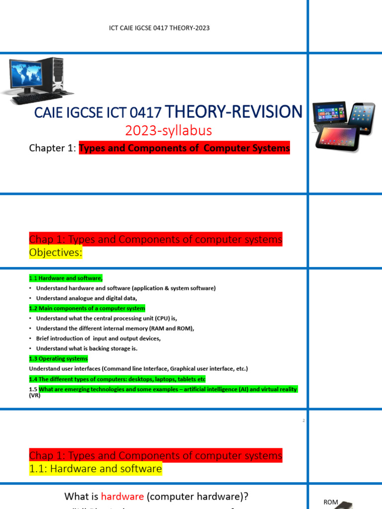 Igcse Ict Chapter 1 Types And Components Of Computer Systems Pdf