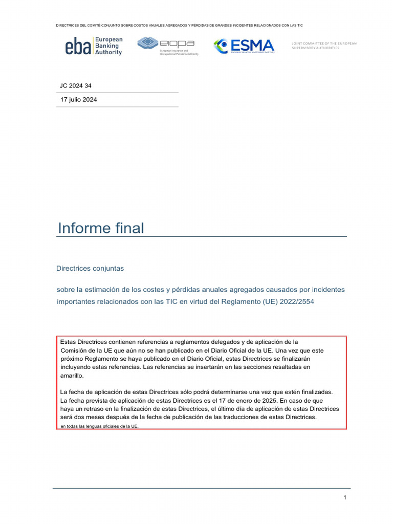 JC 2024-34 - Final Report GL On Costs and Losses | PDF