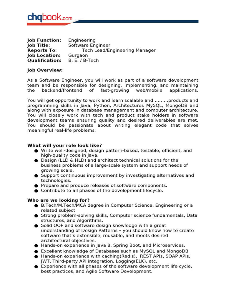 JD Engineering Freshers | PDF