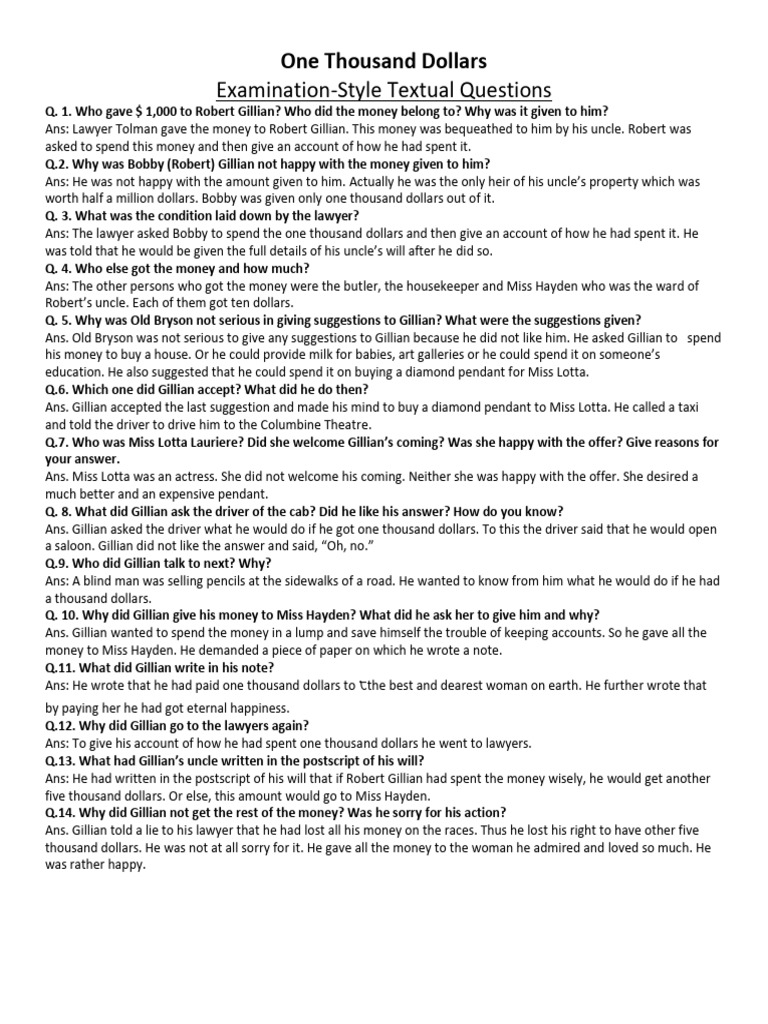 One Thousand Dollars | PDF