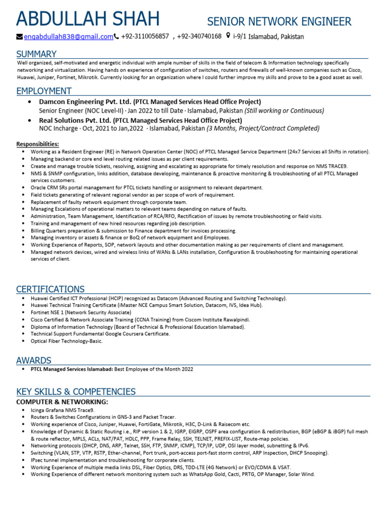 Abdullah Shah New CV | PDF