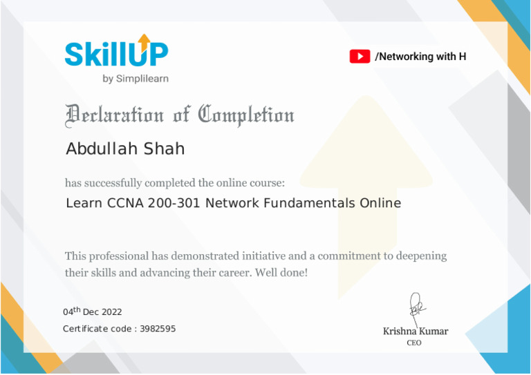 Certificate of CCNA Fundamental | PDF