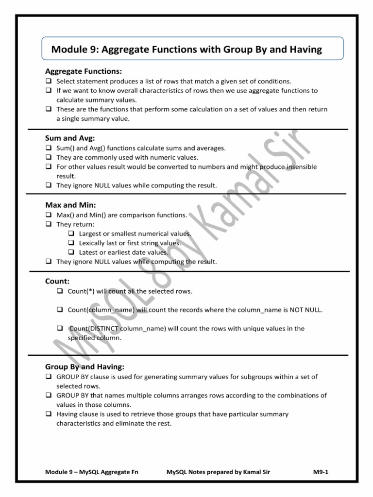 C9 AGG FUNCTIONS JUNE 2023 - Im | PDF