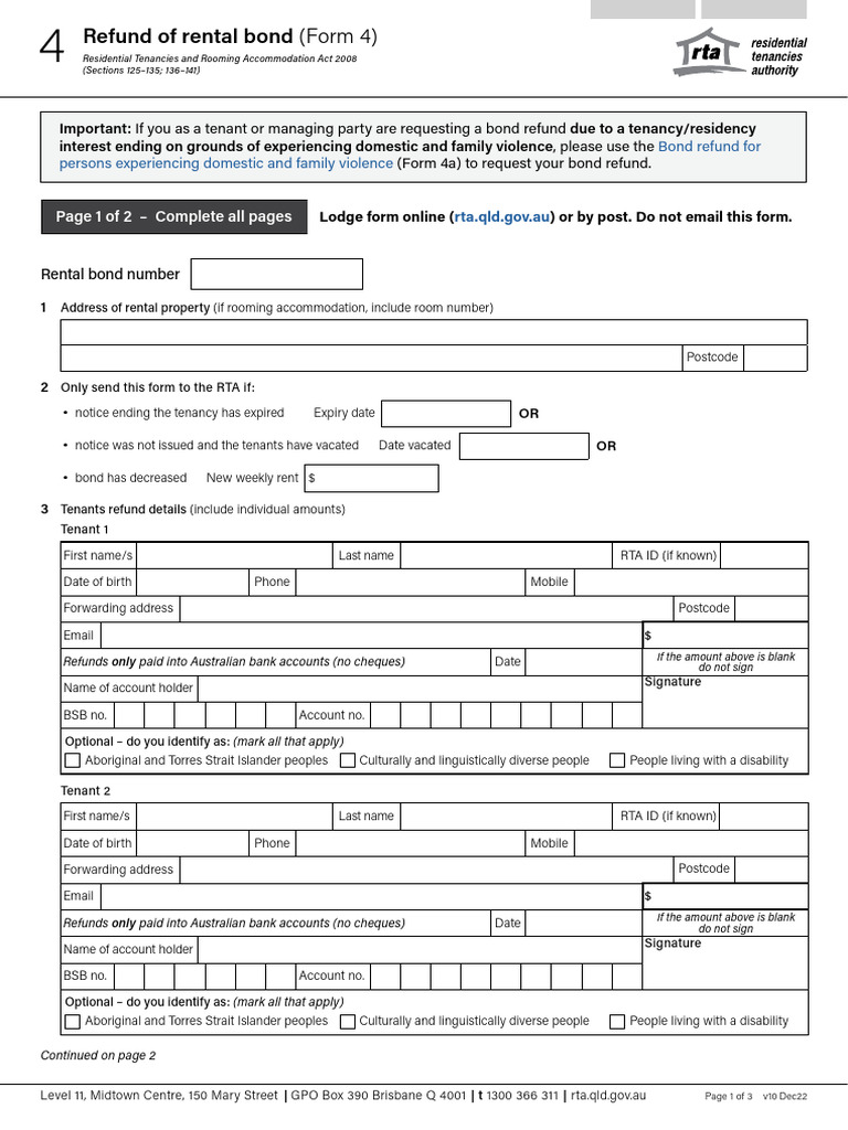Form 4 Refund of Rental Bond | PDF