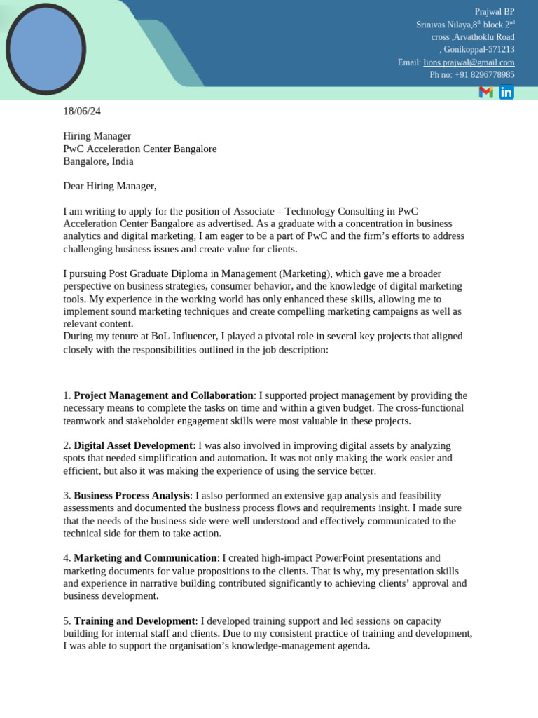 My Sample Cover Letter | PDF