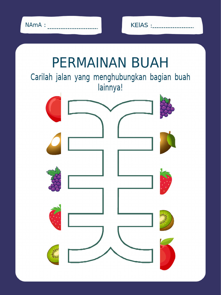 Ungu Minimalis Permainan Mencari Jalan Materi Buah untuk Anak TK | PDF