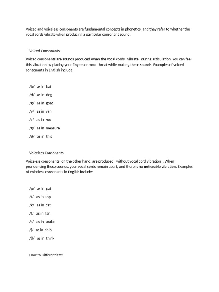 Voiced and Voiceless Consonants Are Fundamental Concepts in Phonetics | PDF