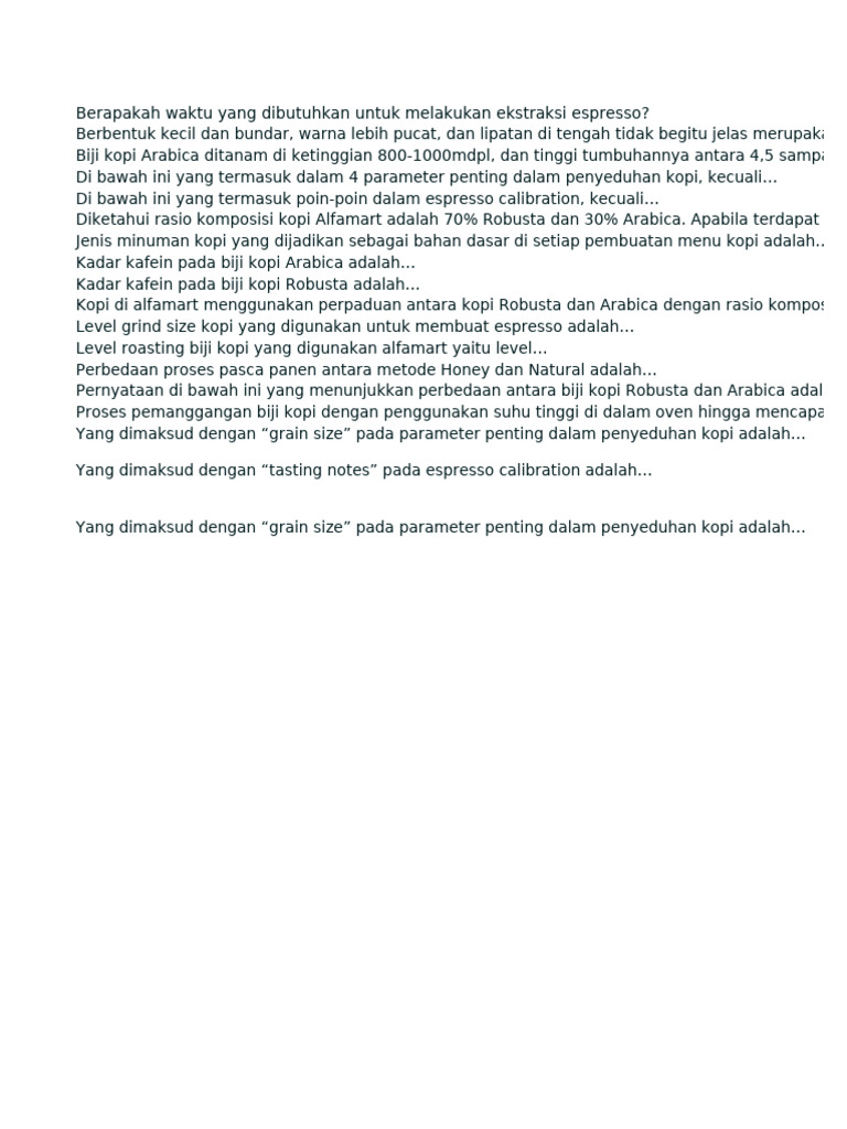 Kisi Kisi PK Beanspot | PDF