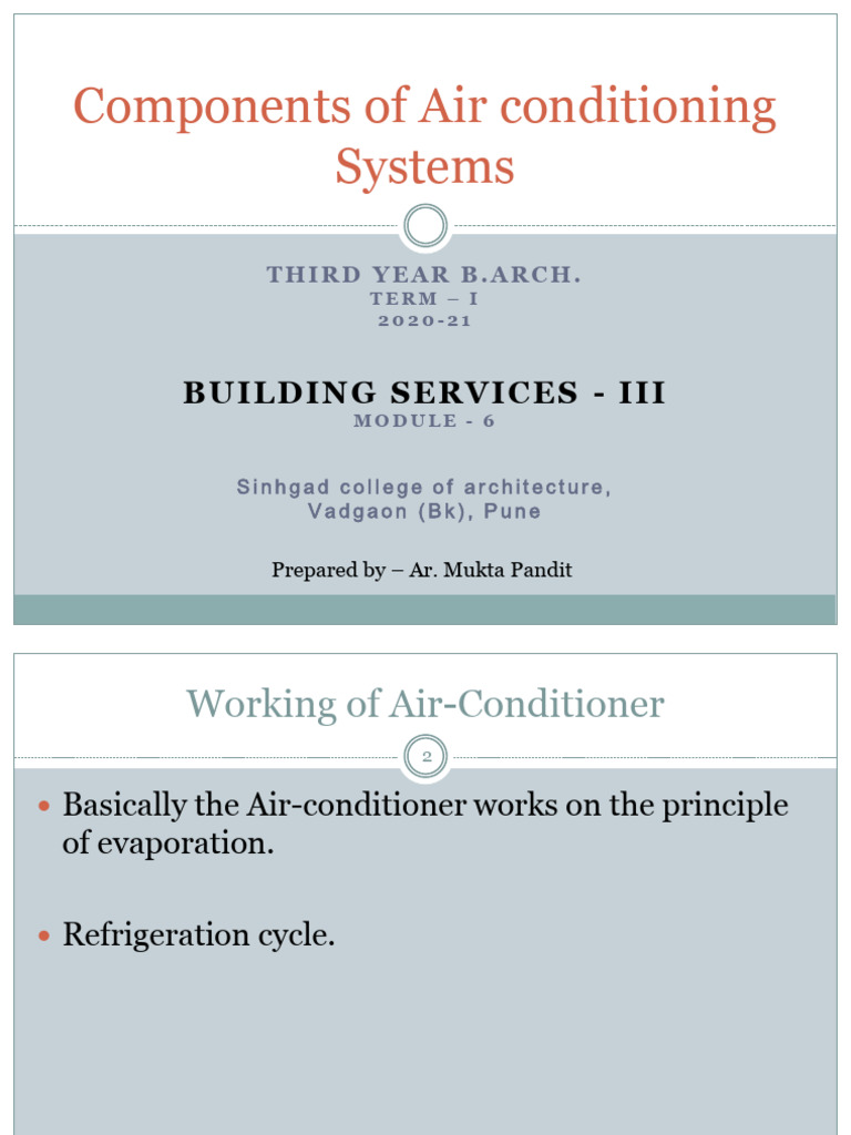 3rd Yr. B.Arch, BS-III, Module 6 (Components of Air Conditioning Systems) | PDF