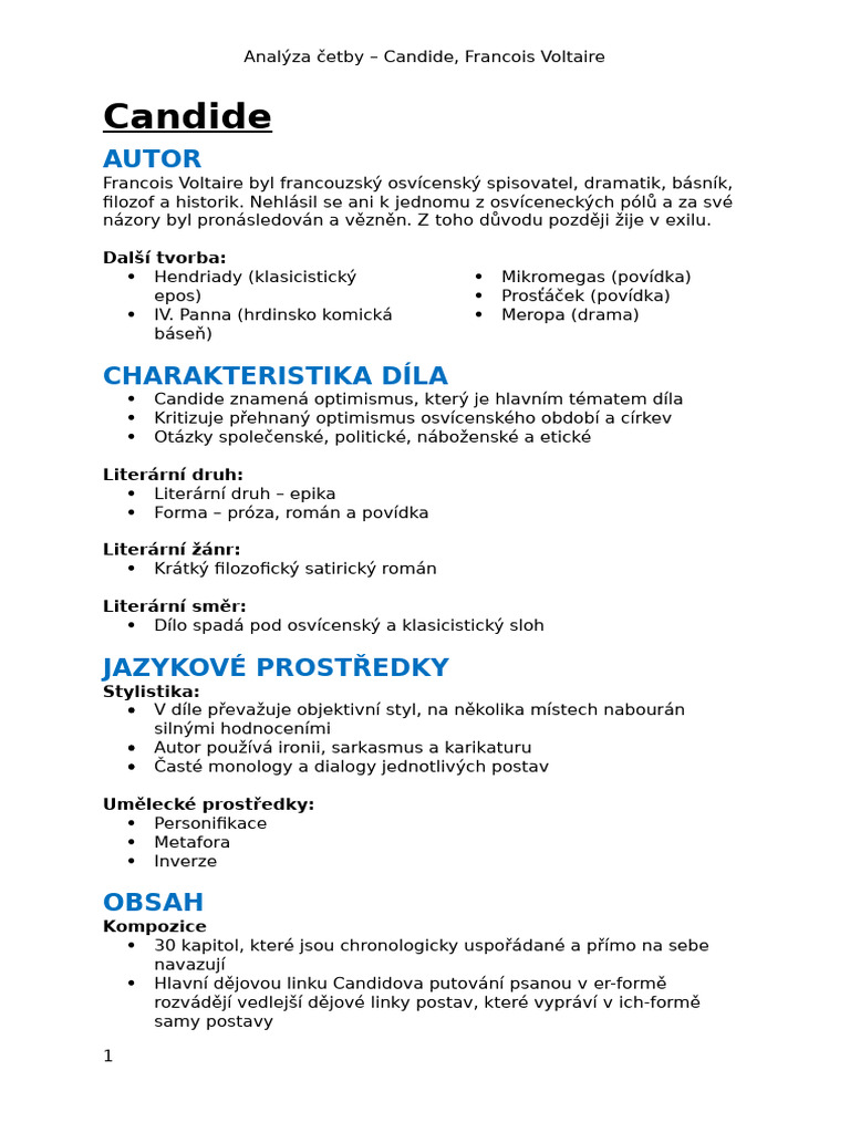 Analý četby - Candide | PDF