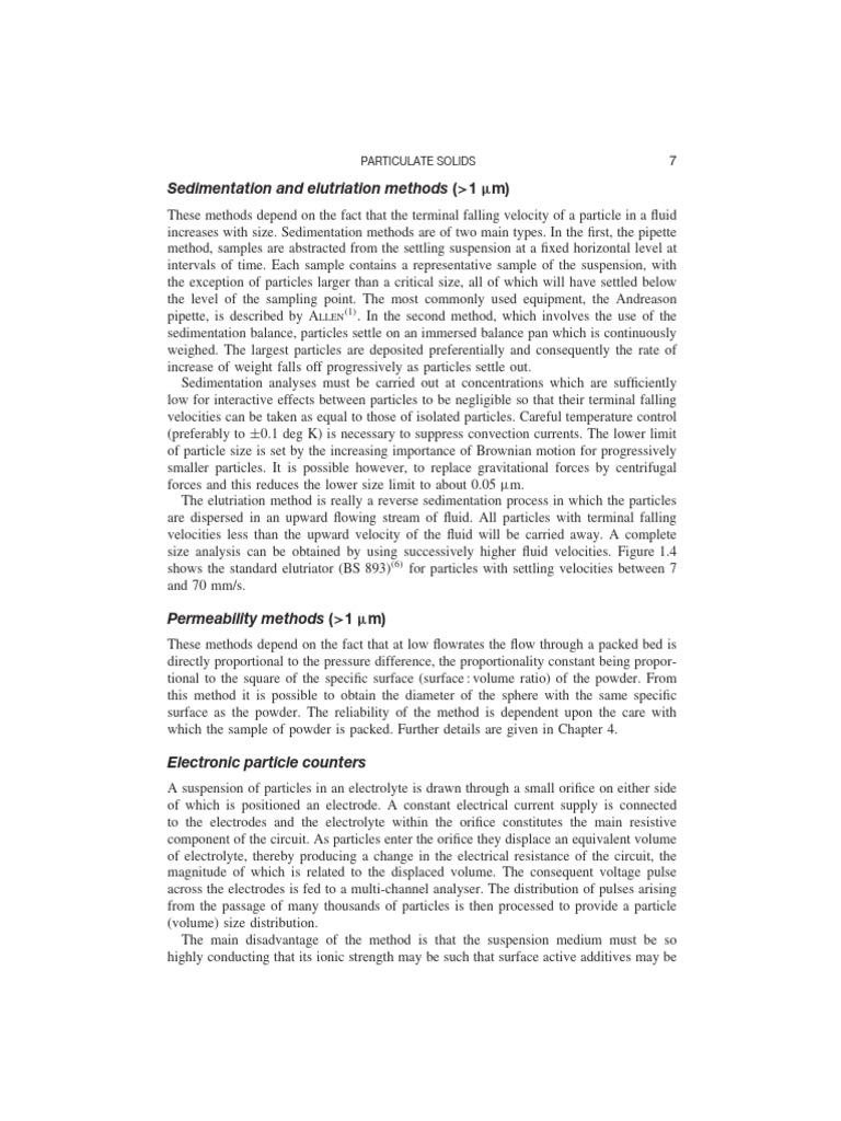 Sedimentation and Elutriation Methods | PDF