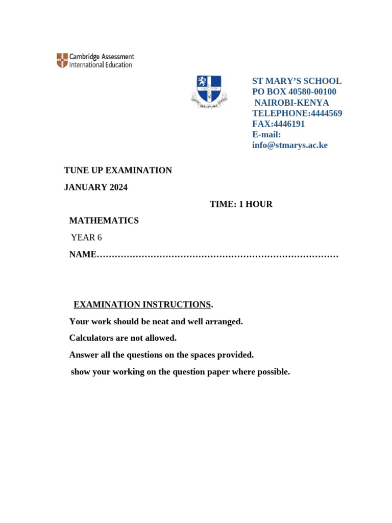 Year 6 Mathematics Mid Term Exam | PDF