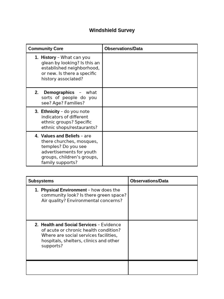 Windshield Survey - 1 | PDF