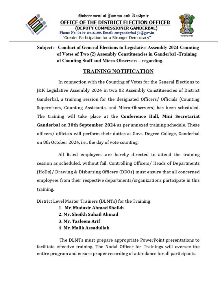 Training Notification for Counting Staff | PDF