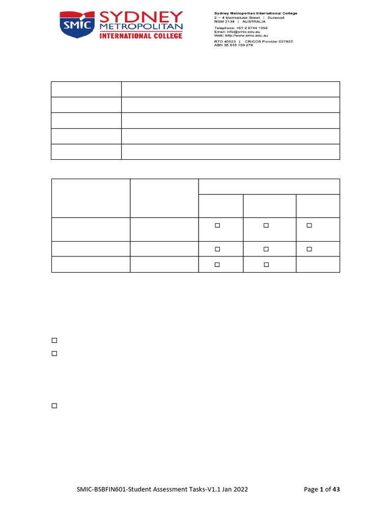 BSBFIN601 Student Assessment Tasks PDF | PDF