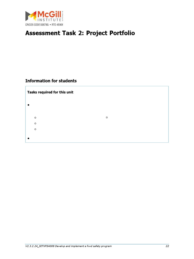 SITXFSA008 Student Assessment Task 2 Project Portfolio.pdf | PDF