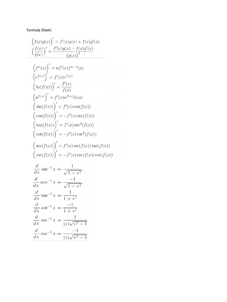 Formula-Sheet-for Midterm Exam-Calculus-1 | PDF
